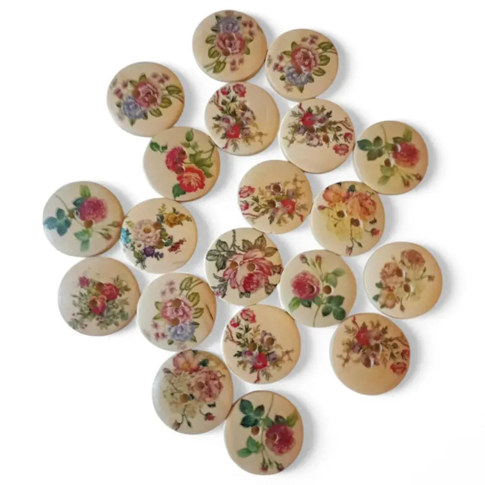 Vintage Wooden Buttons - KnitForLess Floral 20mm Pack