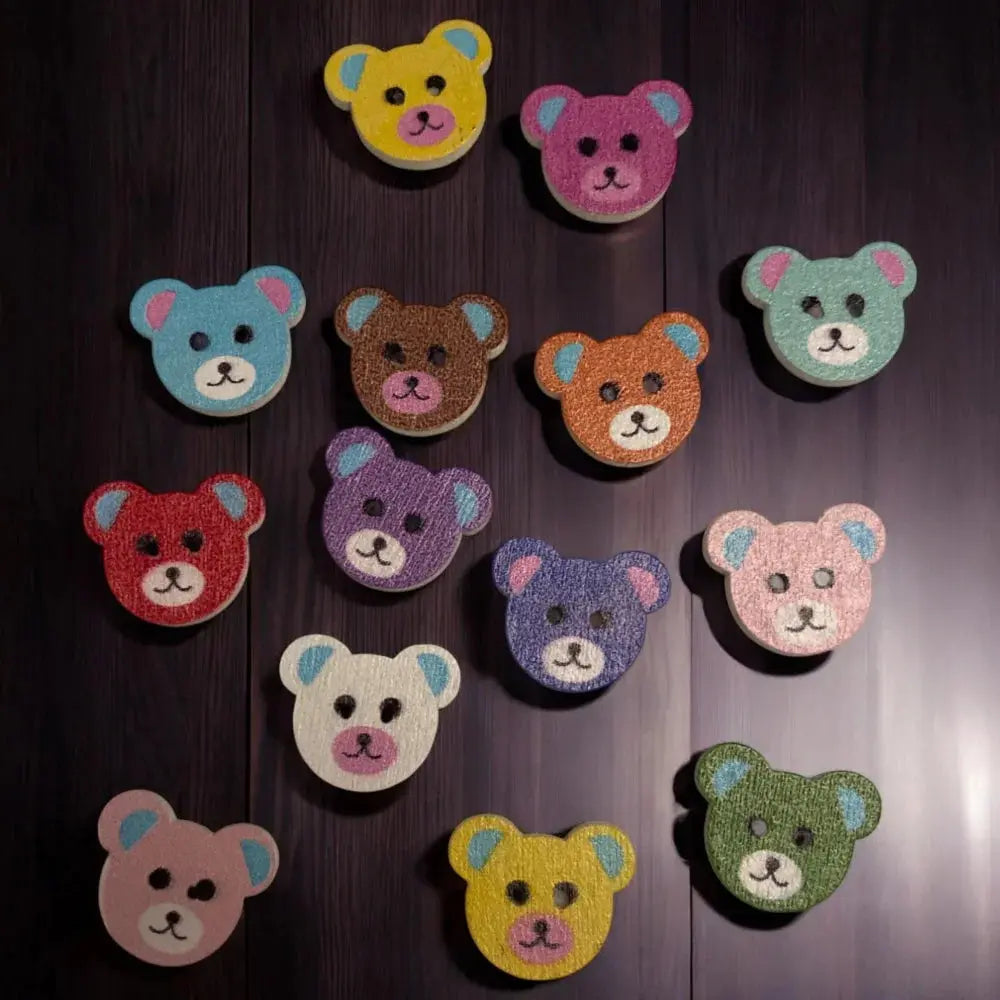 Wooden Teddy Bear Buttons - KnitForLess 50Pcs Mixed Colors