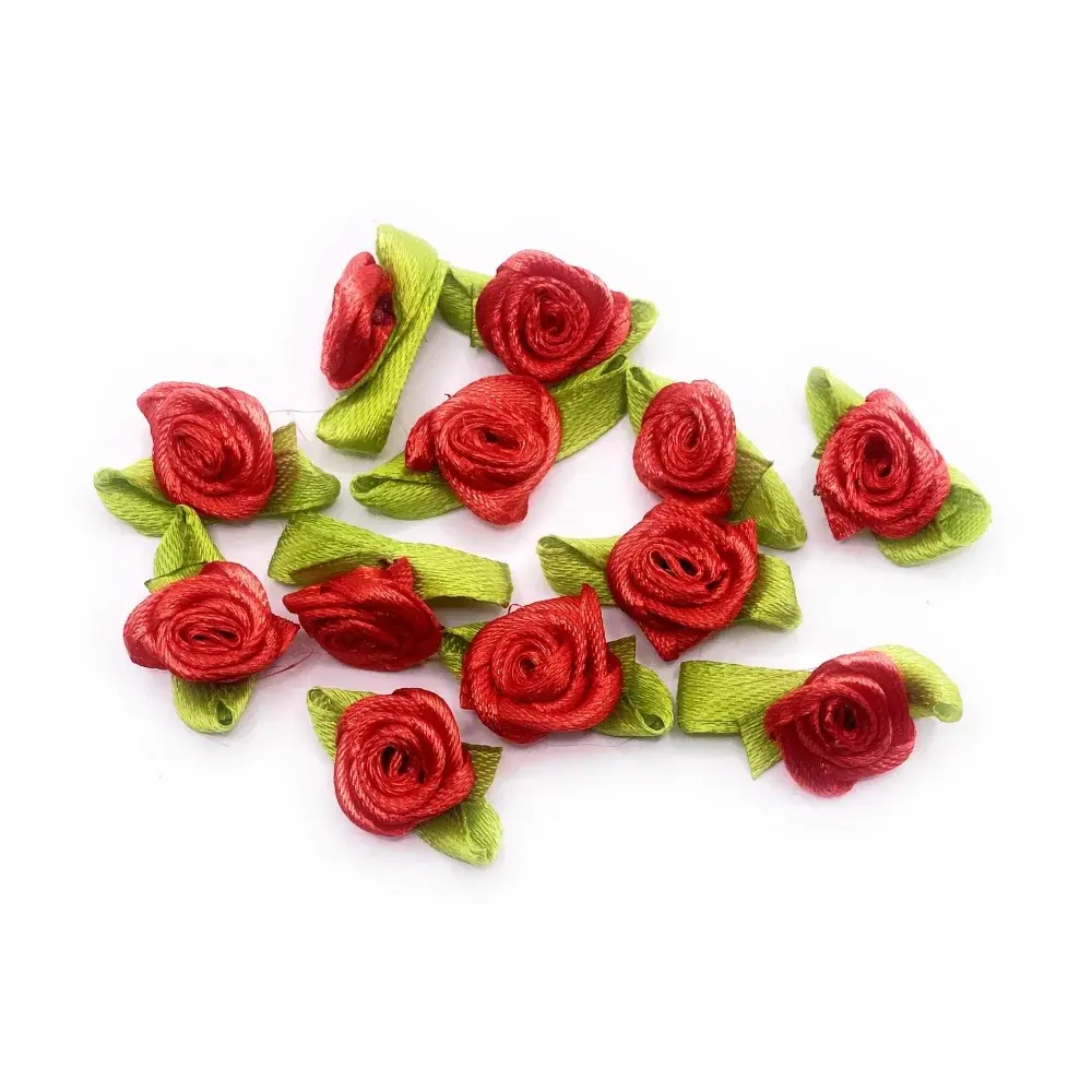 Mini Rose Buds - KnitForLess Handmade Red Satin Ribbon
